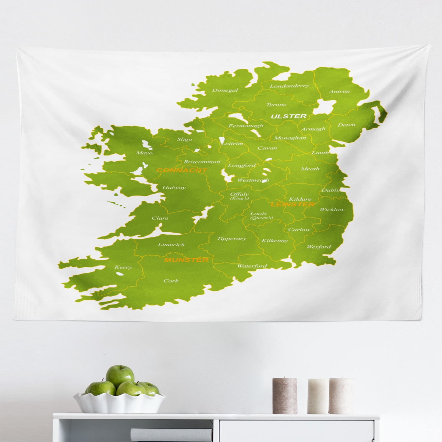 Ireland Map Tapestry, Info-Graphics with Names of Countries and Seas ...