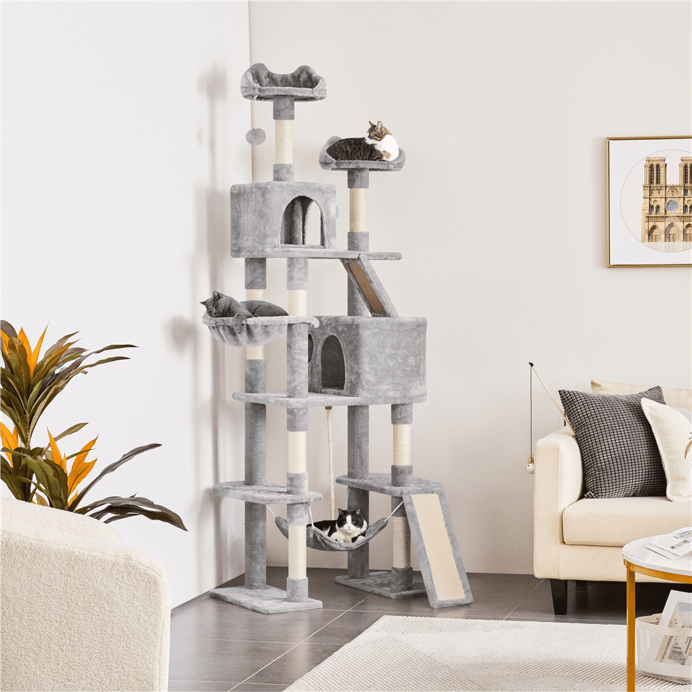 Yaheetech 82.5'' H Large Cat Tree Cat Tower with Condos, Light Gray ...