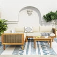 Outdoor Acacia Wood Sectional Sofa Set with Beige Waterproof Cushions ...