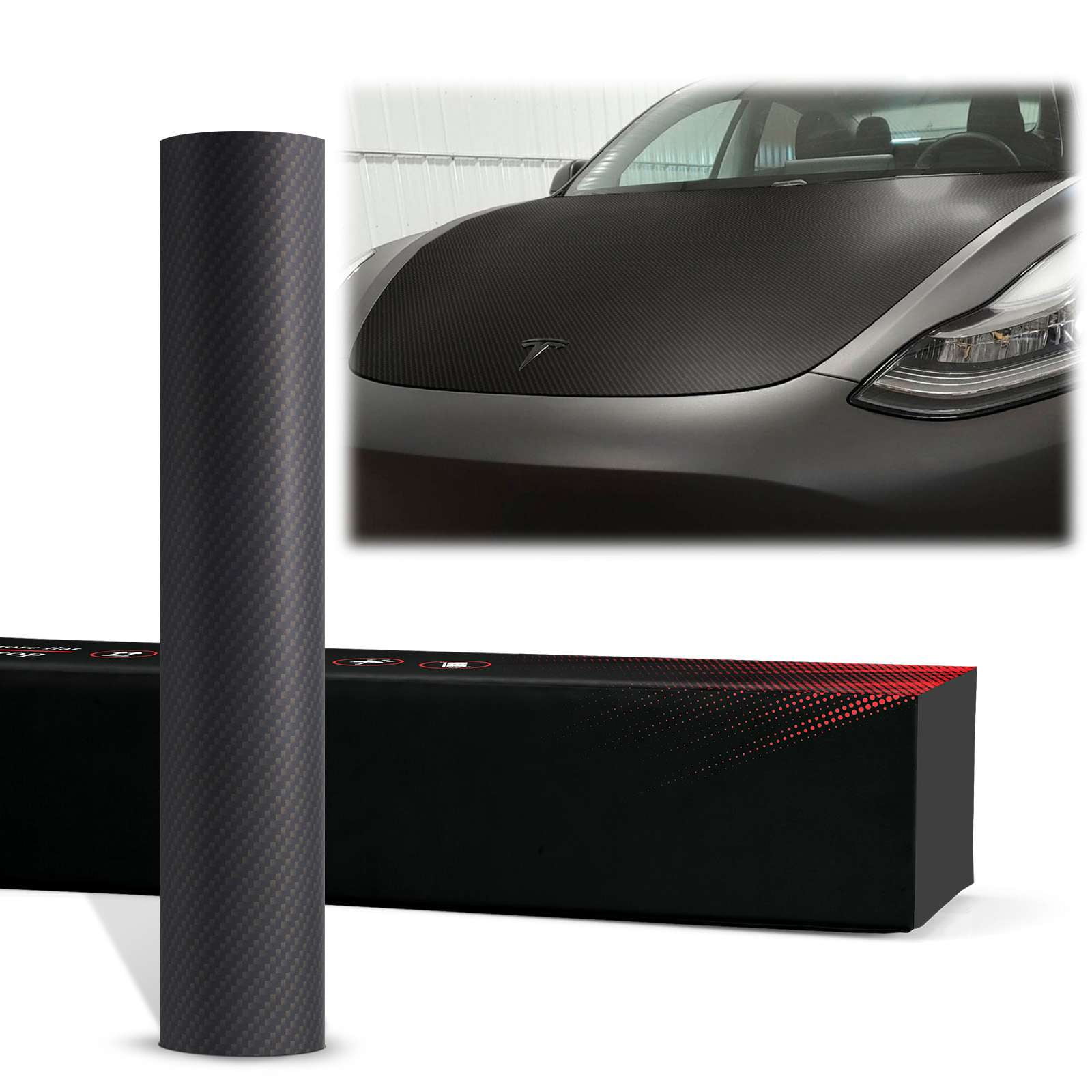 PET 3K Ceramic Carbon Fiber Textured Matte Black Gold Vinyl Wrap Auto ...