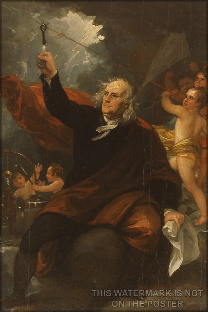 24"x36" Gallery Poster, Benjamin Franklin Drawing Electricity from the ...