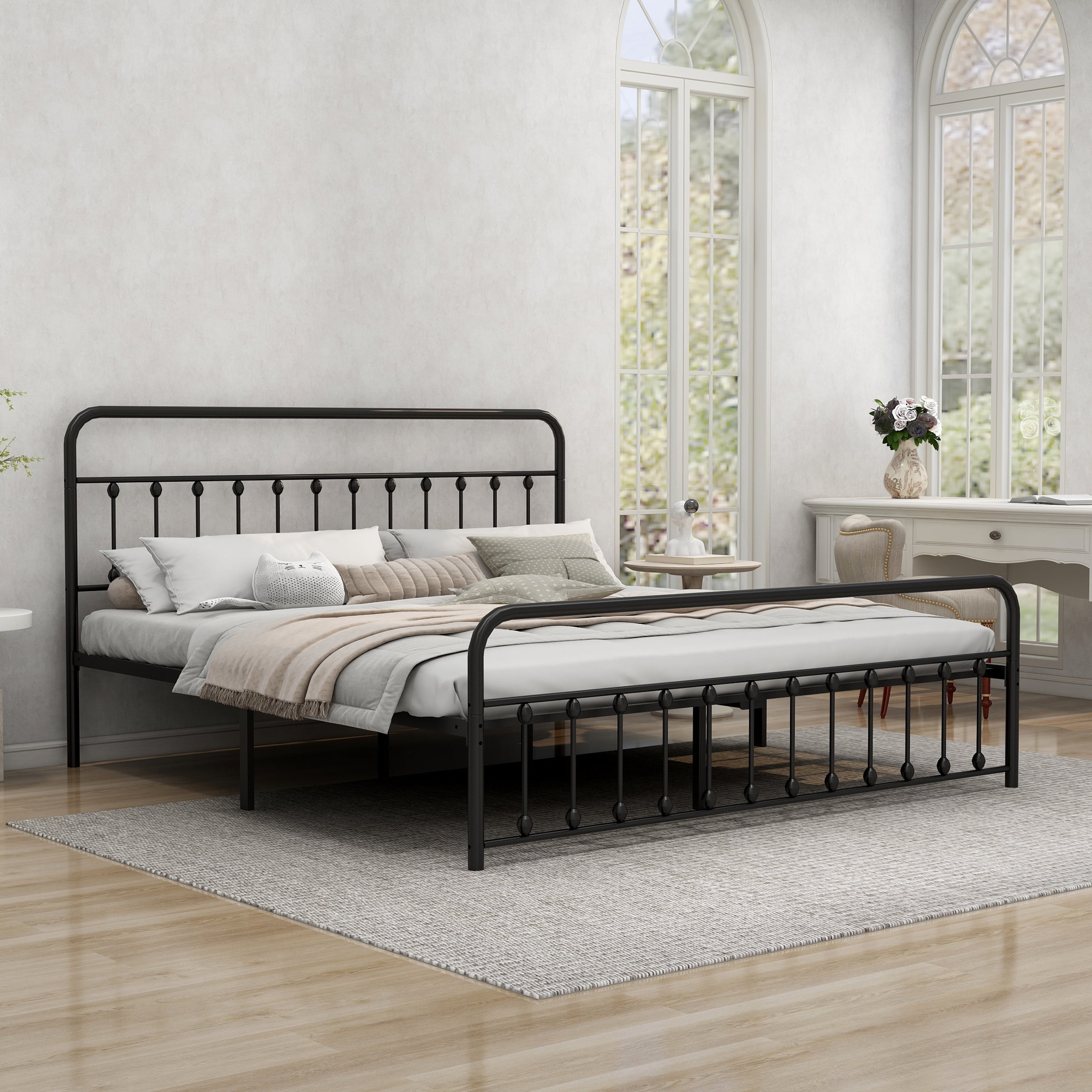 NNV King Size Vintage Platform Metal Bed Frame, Easy Assembly, Black ...