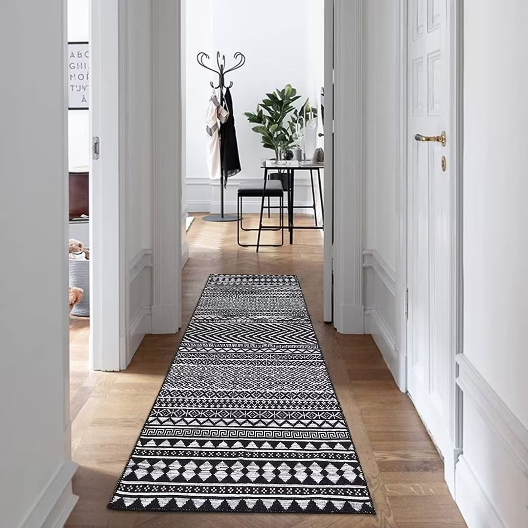 ZACOO Black Hallway Runner Rug Bedside Floorcover Indoor Boho Geometric ...