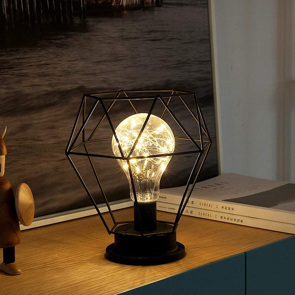 Black Metal Wire Table Lamp Modern Iron Basket Cage Style Night Light ...