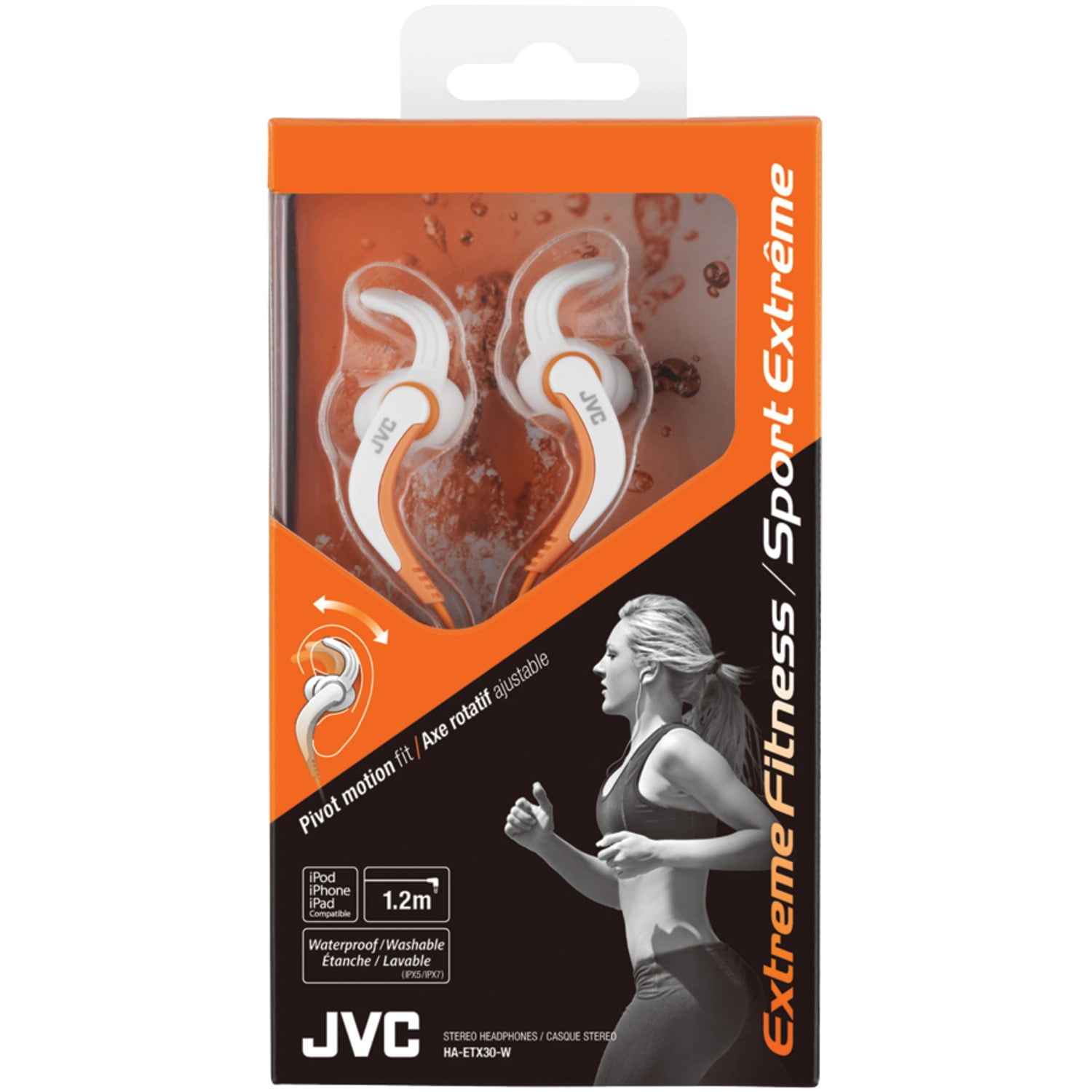 JVC HAETX30W Extreme Fitness Headphones, White/Orange - Walmart.com
