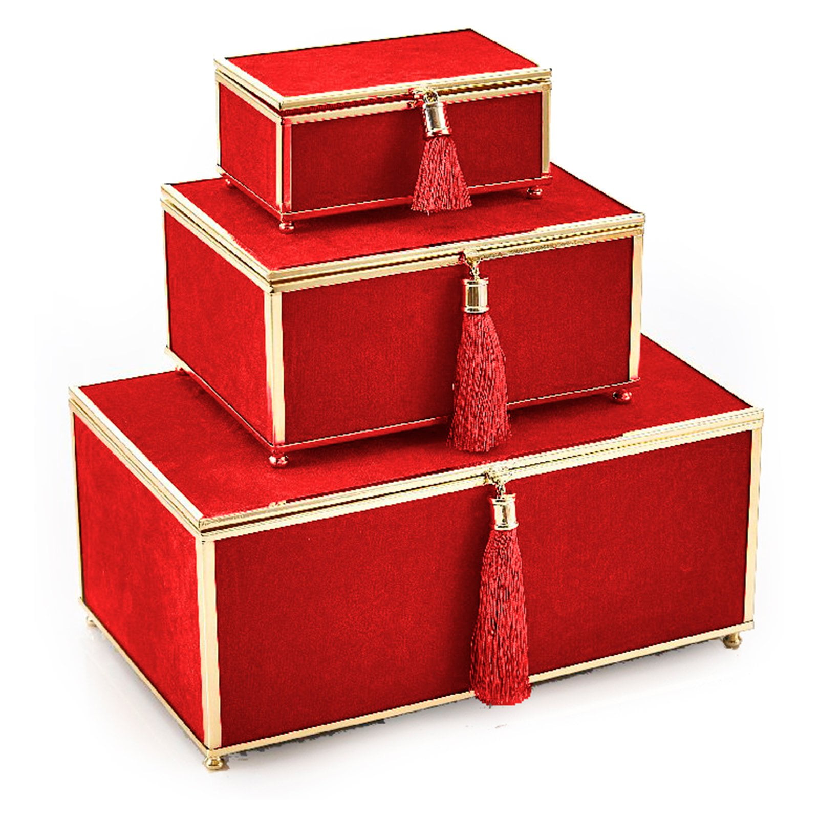 Gorgeous Red Set Of 3 Velveteen Storage Boxes With Tassel - Walmart.com