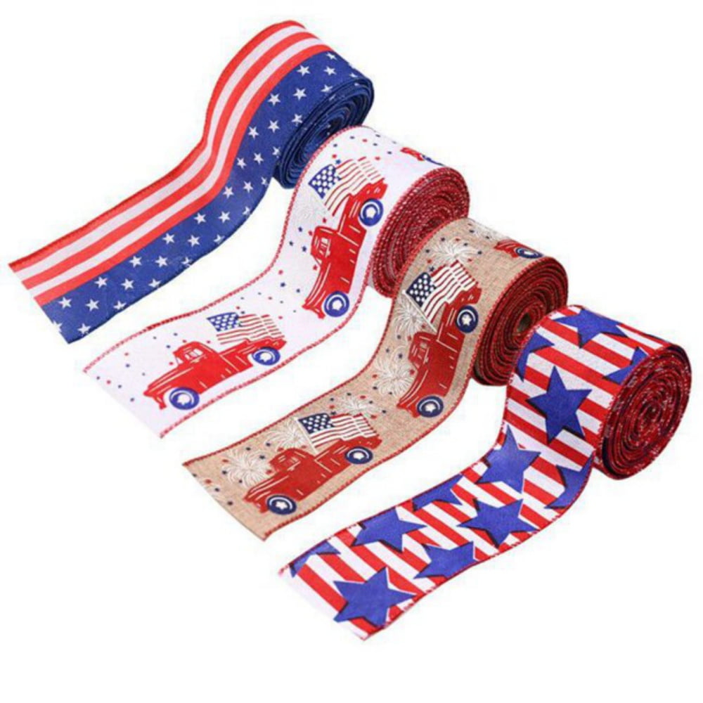 Patriotic Ribbons Stars Stripes USA Flag Themed Wired Ribbons Eagle ...