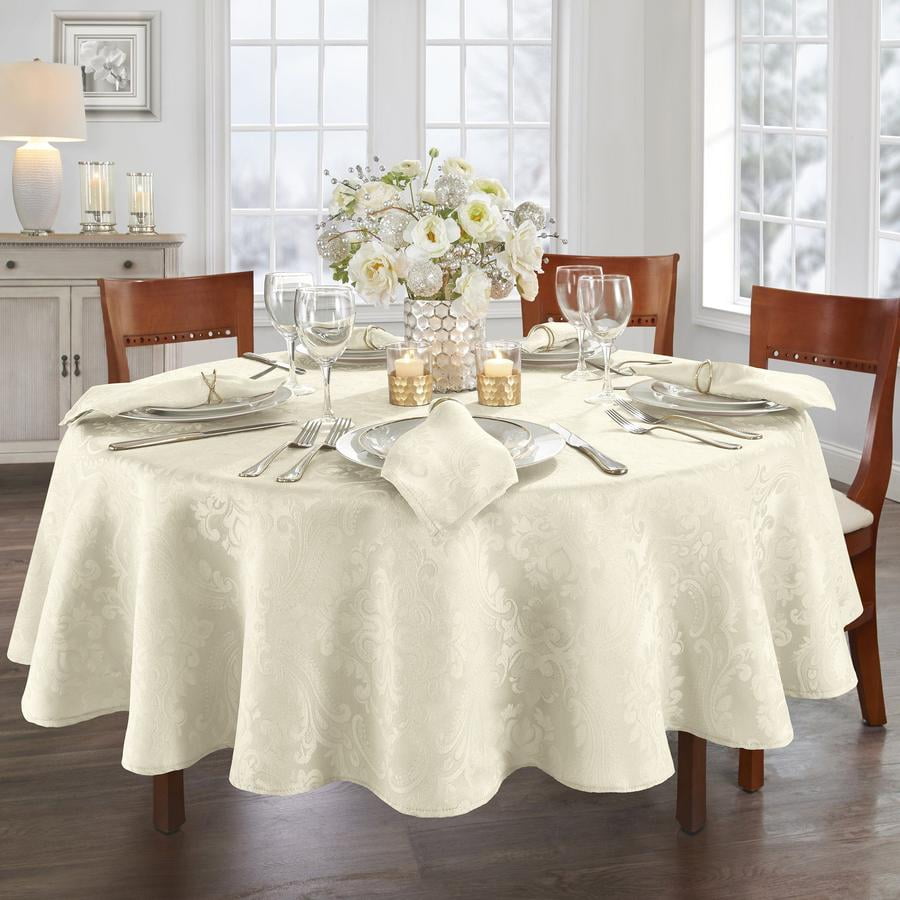 Caiden Elegance Damask Tablecloth - 60" x 84" Oval - Ivory - Elrene ...