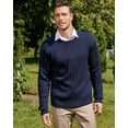 Kallspin Men’s Wool Blend Crew Neck Cable-Knit Pullover Sweaters (Navy ...