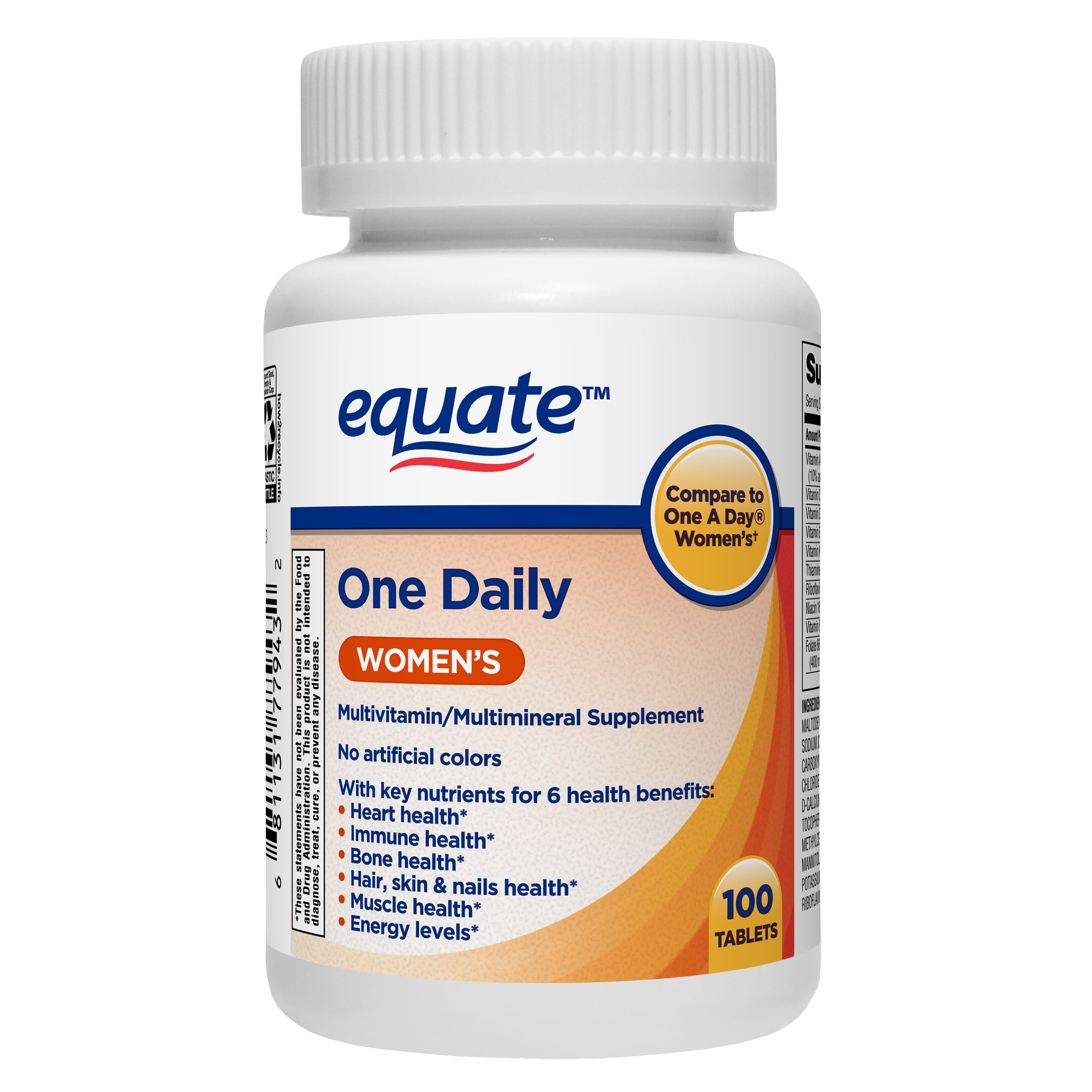 Equate One Daily Womens Tablets Multivitamin Multimineral Supplement ...