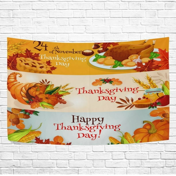 POPCreation Autumn Harvest Turkey Pumpkin Leaf Thanksgiving Wall Art ...
