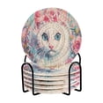 BZSMCE 6Pcs Drink Coasters With Holder 3.94Inch Cat with Floral Crown ...