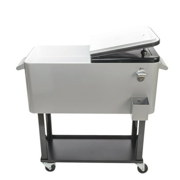 VINGLI 80 Quart Steel Rolling Ice Chest, Cooler Cart with Shelf, Bottle ...
