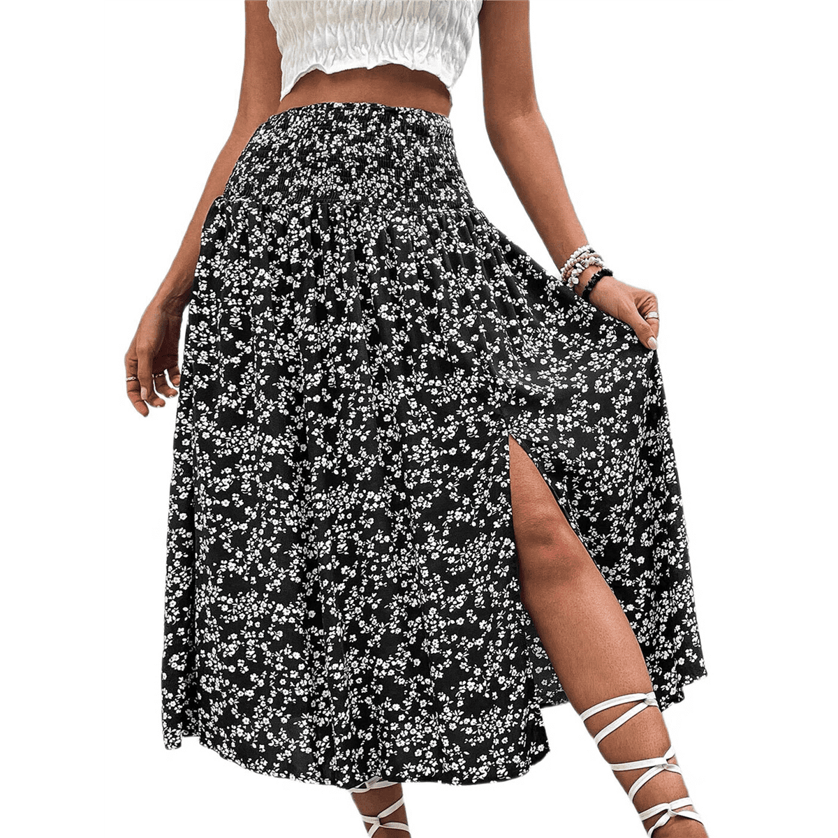 Click here for Unbranded Womens Print Long Skirts High Waist Spli... prices