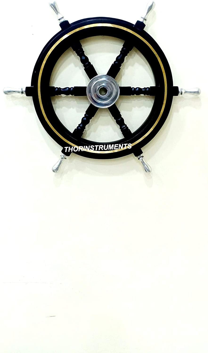Nautical Black Decorative Wooden Chrome Steering Boat Ship Wheel 18" By ...