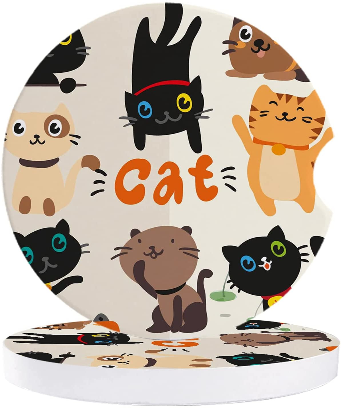 FMSHPON Hand Drawn Cute Cartoon Cat Set of 6 Car Coaster for Drinks ...