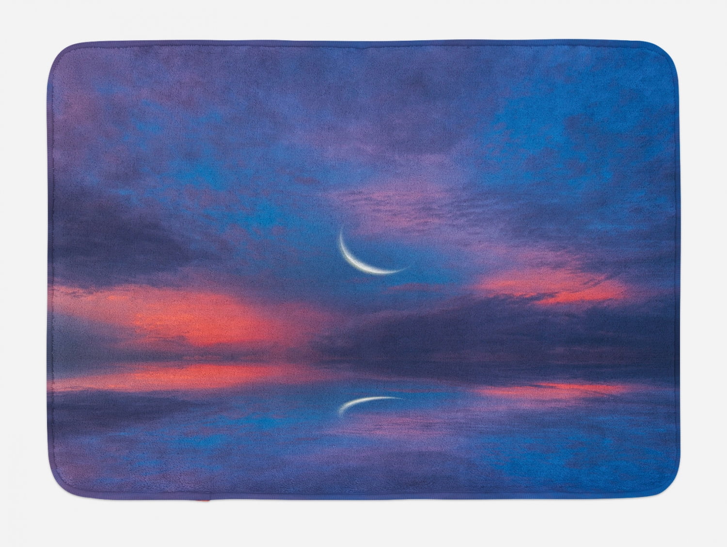 Nautical Bath Mat, Surreal Sky with Water Surface and Crescent Moon ...