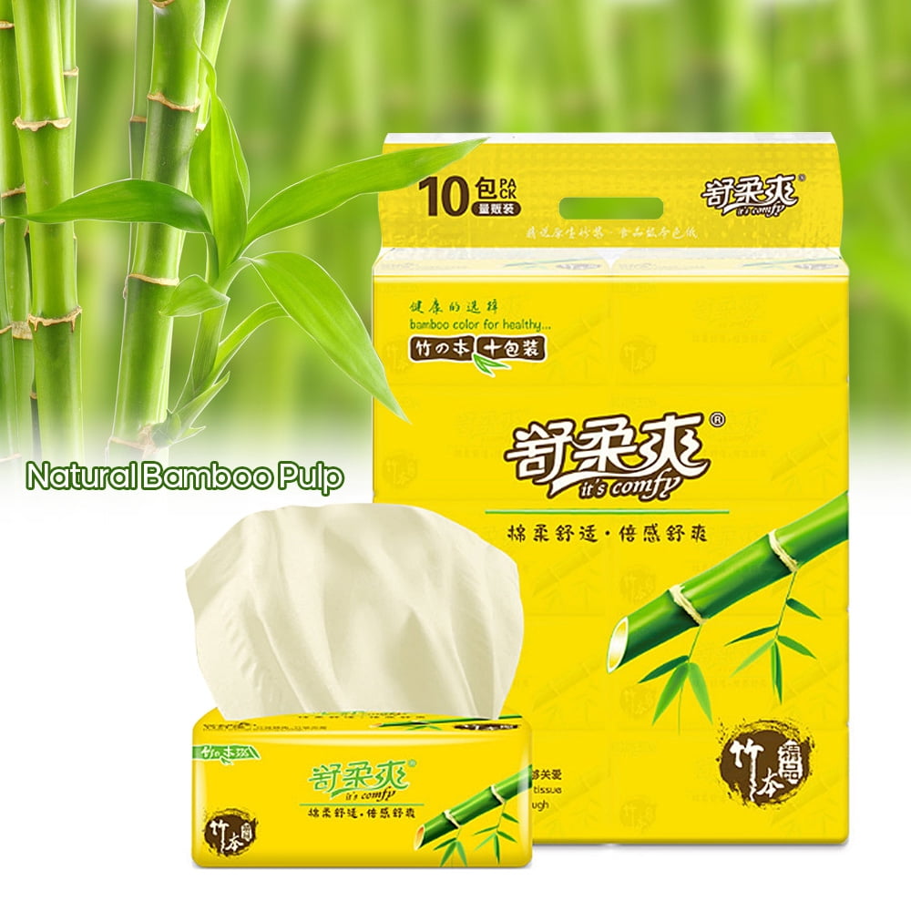 10 Packs Bamboo Pulp Facial Tissues Eco-Friendly Recycled Paper Home ...