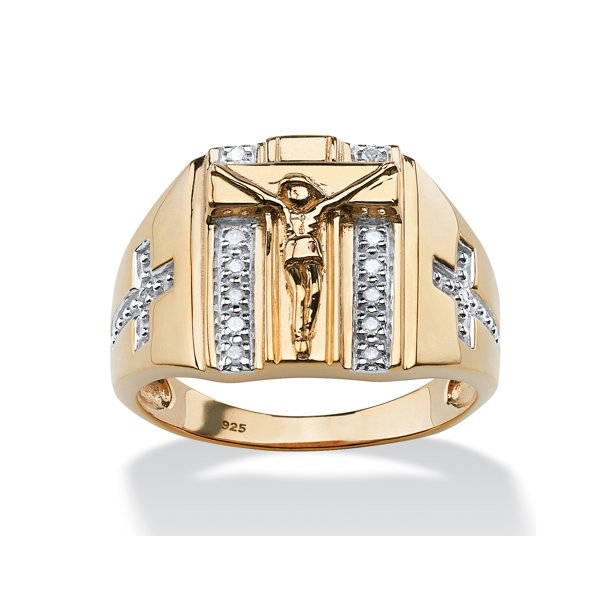 PalmBeach Jewelry Men's Round Diamond Crucifix and Cross Ring 1/10 TCW ...