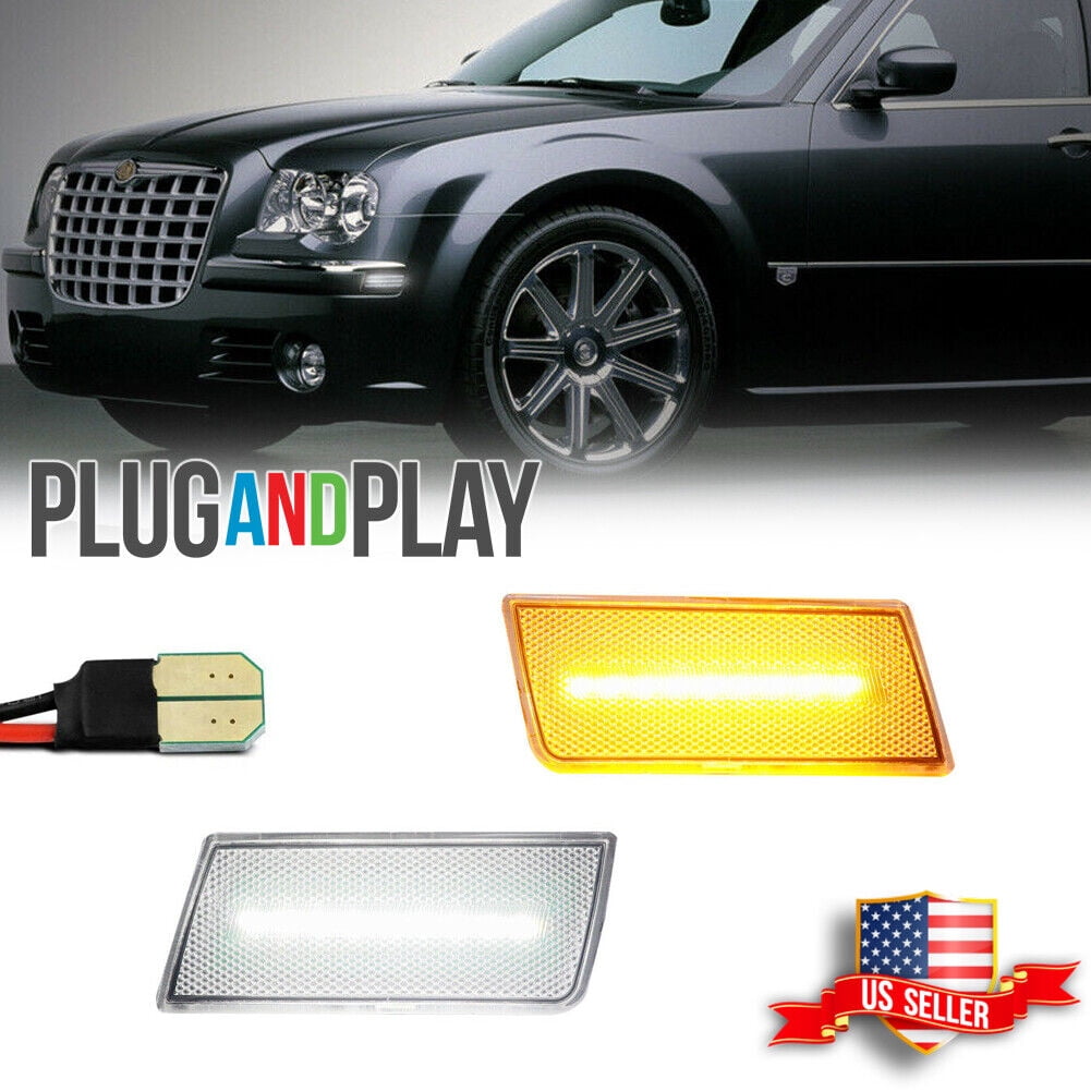 GTINTHEBOX White/Amber Switchback LED Clear Front Side Marker Lamps Fit 2005-2010 Chrysler 300 ...
