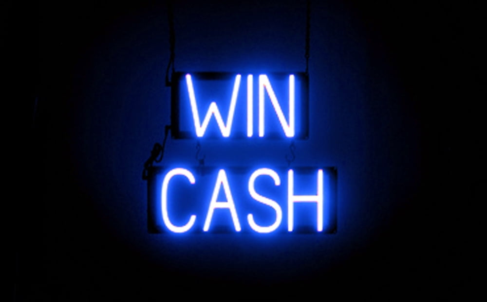 SpellBrite WIN CASH LED Sign for Business. 17.5" x 15.0" Blue WIN CASH ...