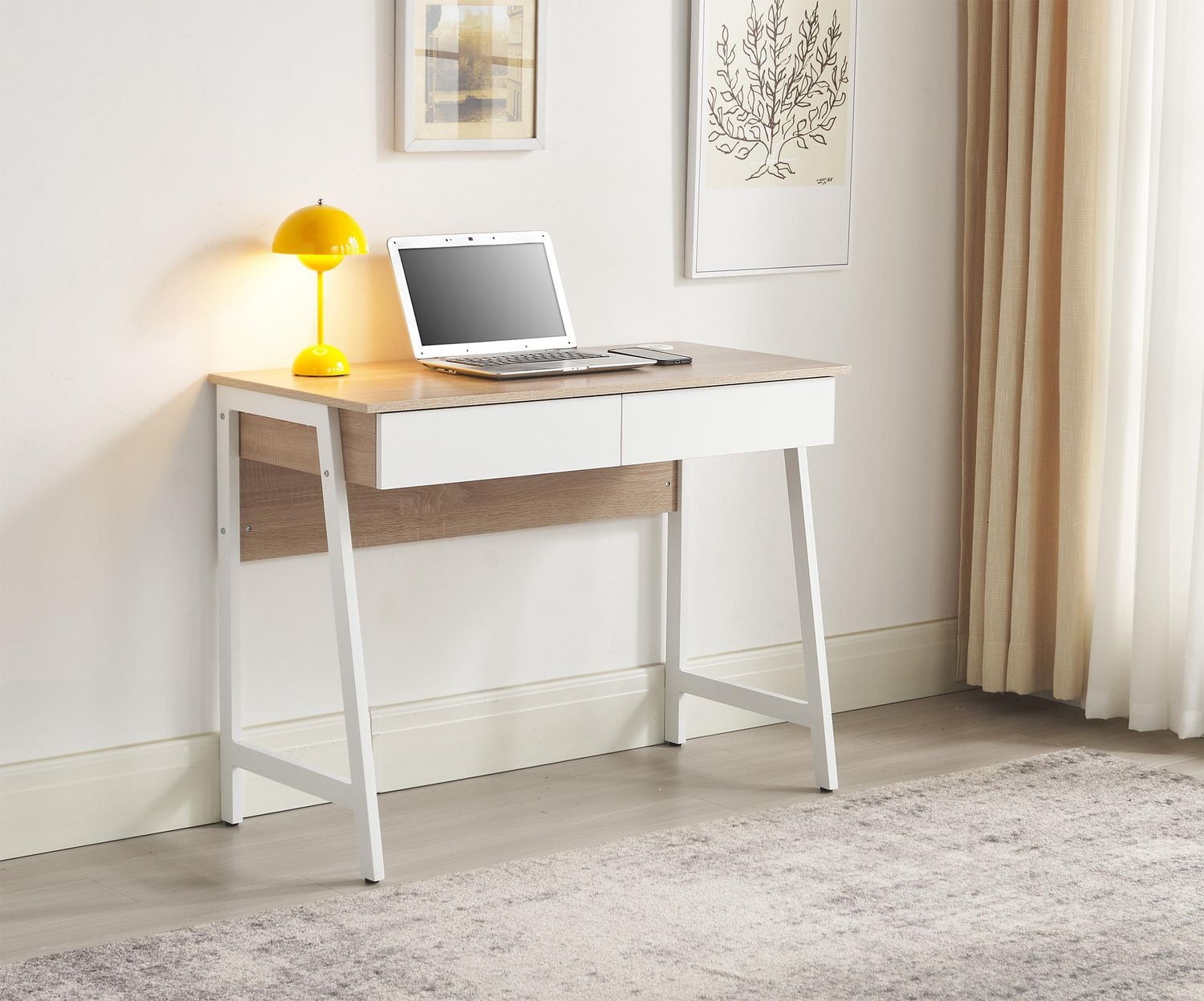 Mainstays 39.4’’ Computer Desk 2 Drawers Computer Desk with USB Charger ...