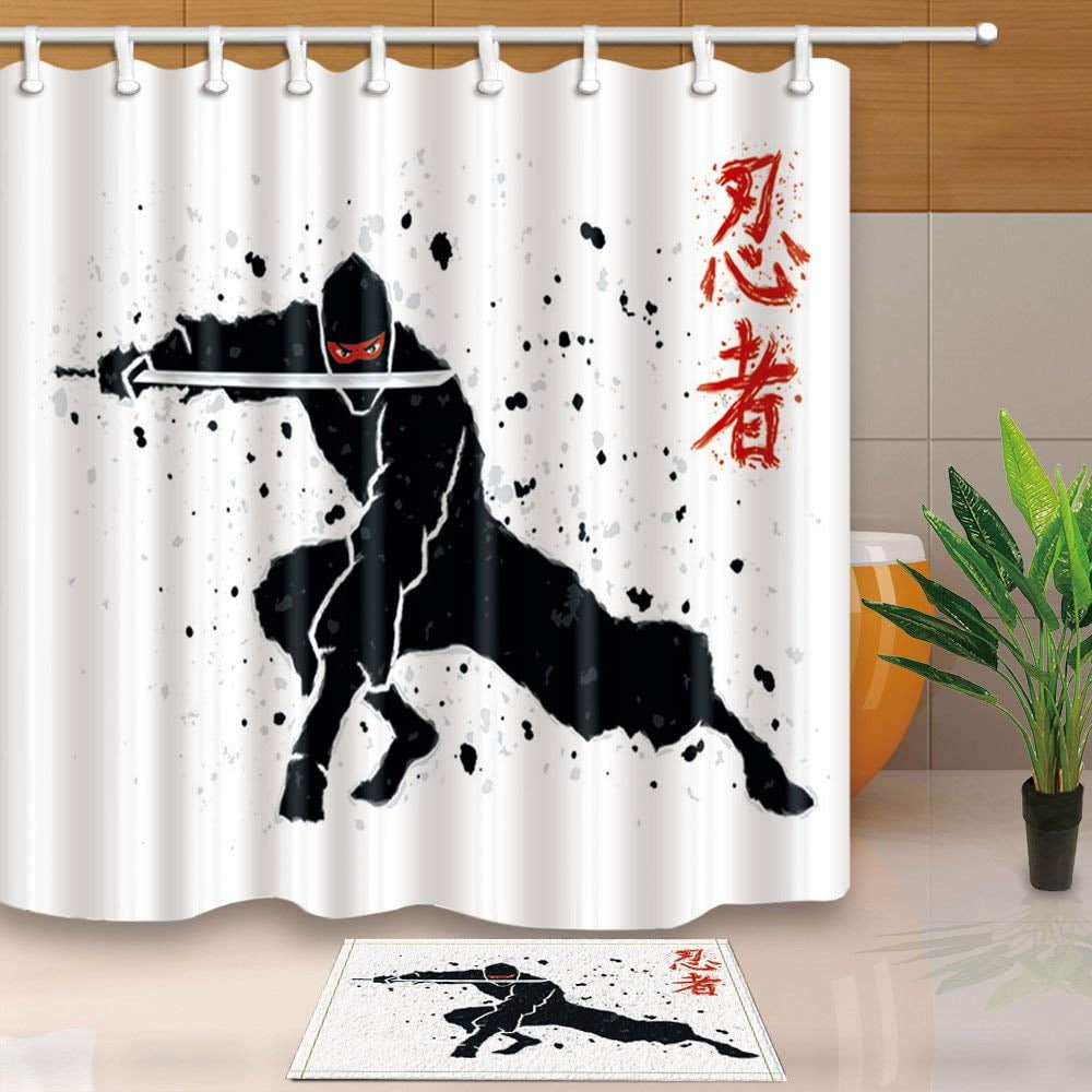 BPBOP Japanese Warrior Splashing Watercolor Ninja Shower Curtain 66x72 ...