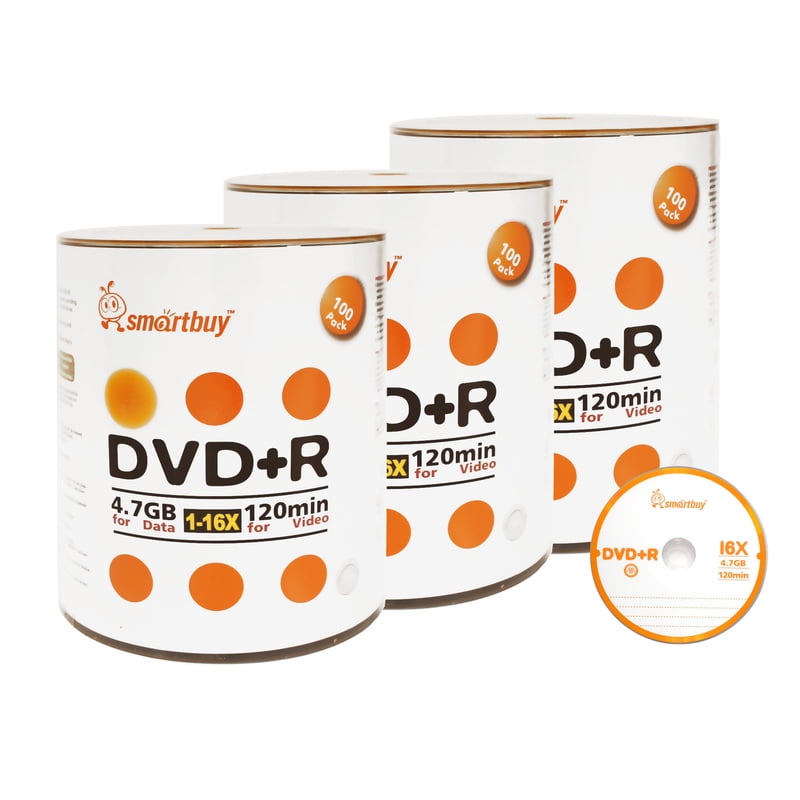 300 Pack Smartbuy 16X DVD+R DVDR 4.7GB Logo Top (Non-Printable) Data Video Blank Recordable Disc ...