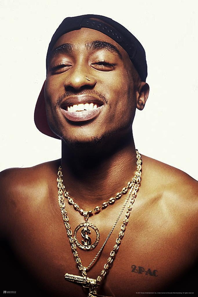Laminated Tupac Posters 2Pac Poster Smiling Gold Chain Photo 90s Hip ...