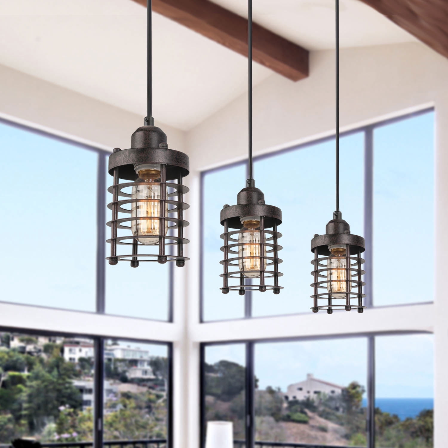 Industrial 1-Light Black Spiral Mini Pendent Light Fixture Circular ...