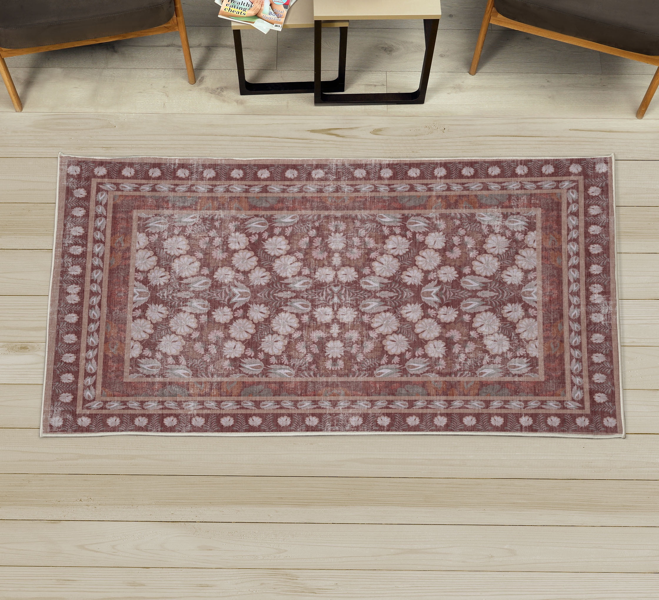 Folk Art Decorative Rug, Bohemian Themed Peachy Ethnic Flowers and ...