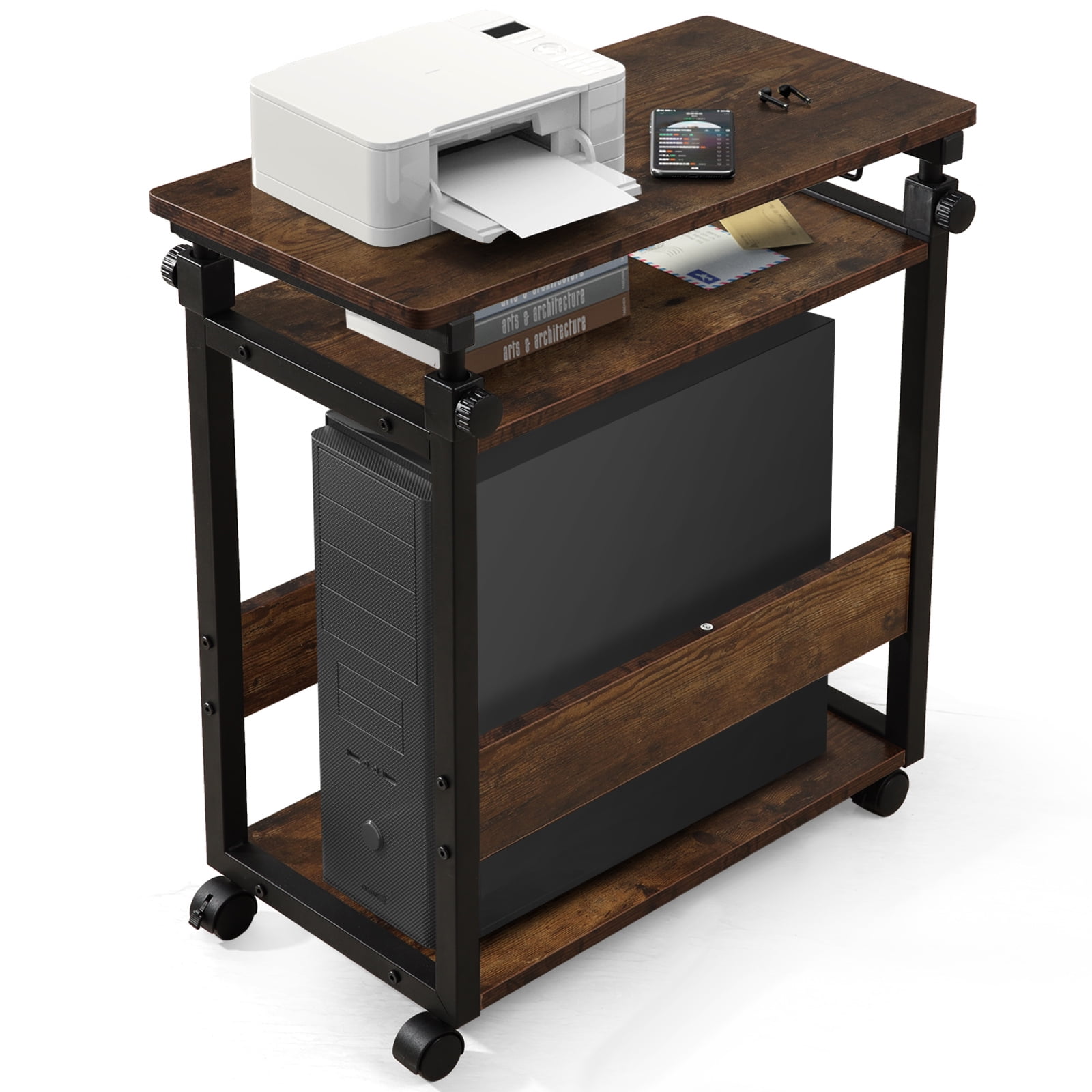 MASTLU 3-Tier Printer Stand with Open Shelves Drawers, Lockable Casters ...