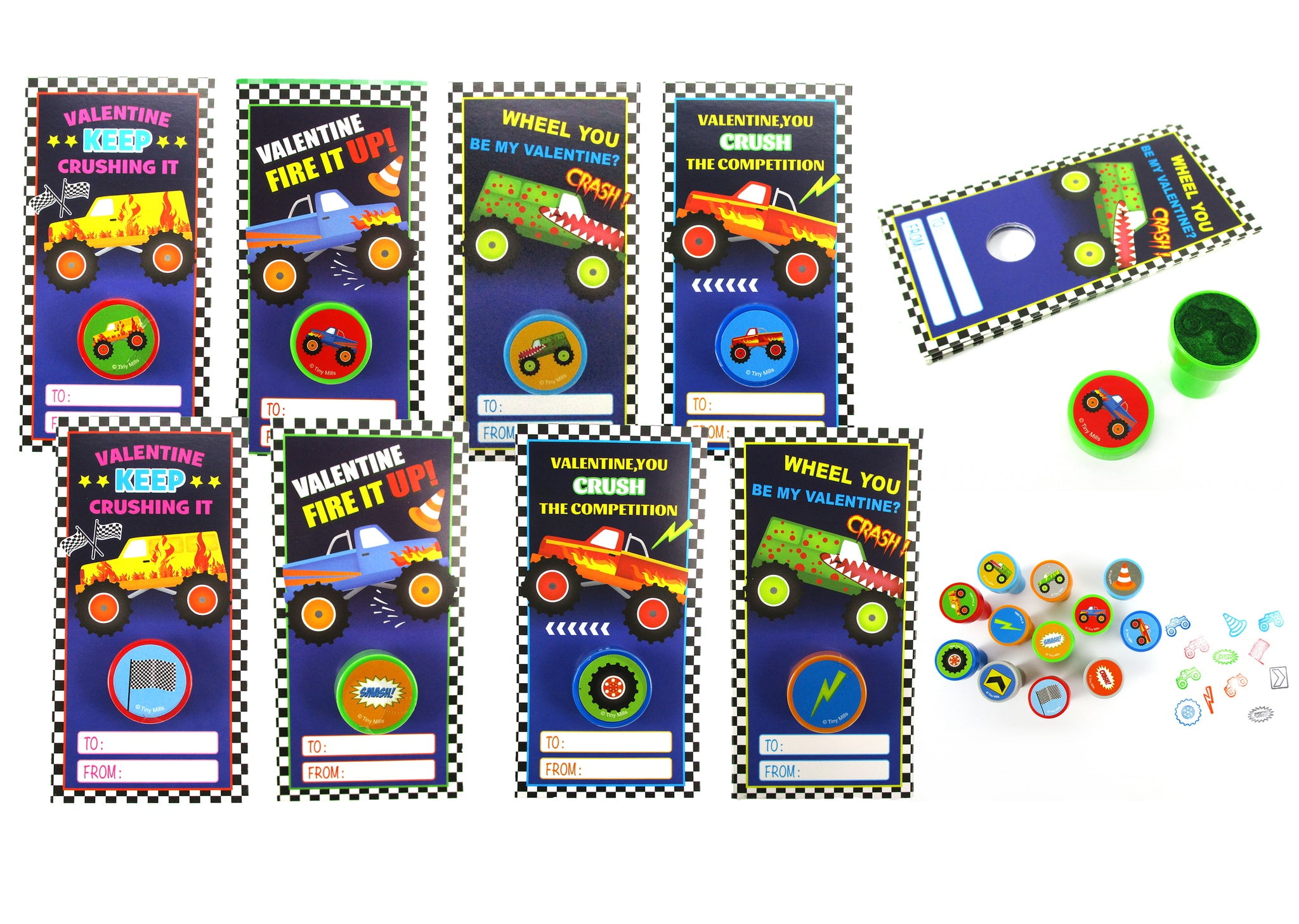 36 Pack Monster Truck Cards with Stampers for Valentine's Day ...