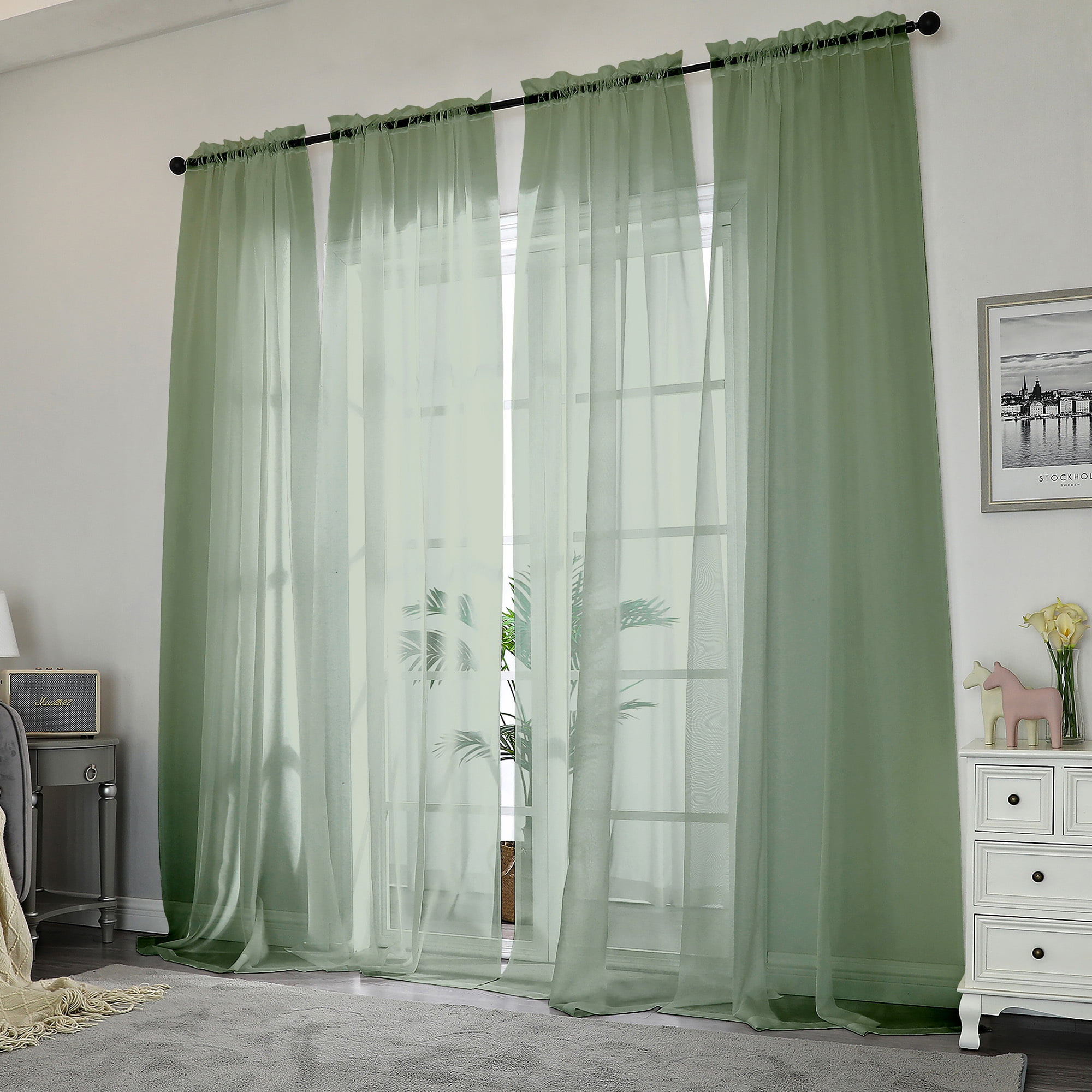 OVZME Sheer Curtain Panels Set of 4, Elegant Airy transparent Window ...