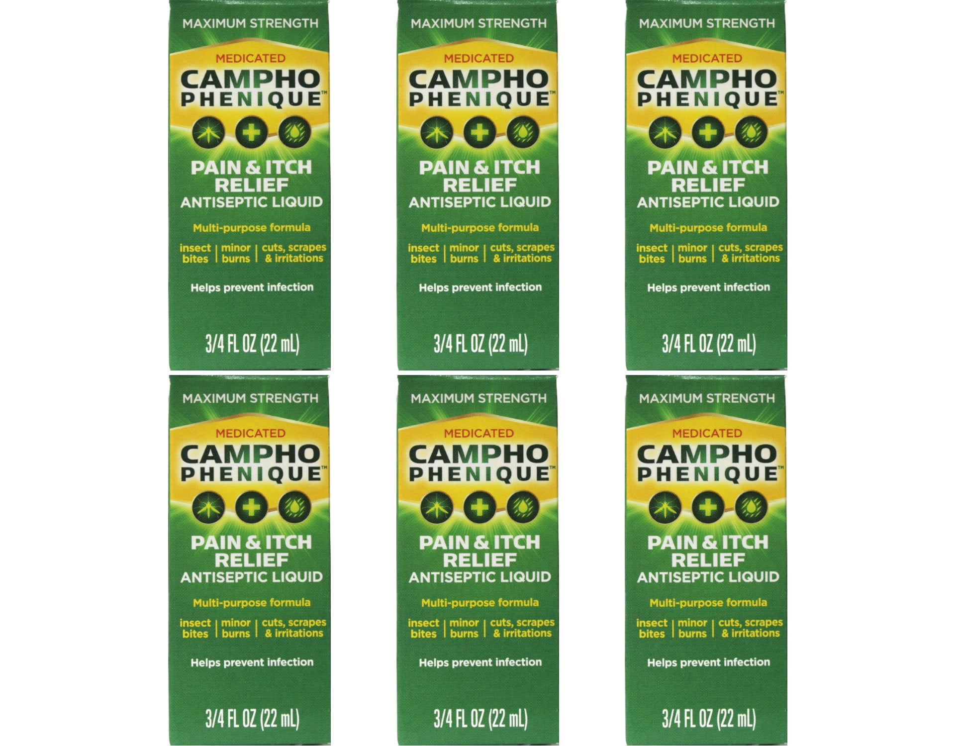 6 Pack - Campho-Phenique Pain & Itch Relief Antiseptic Liquid 0.75 oz ...