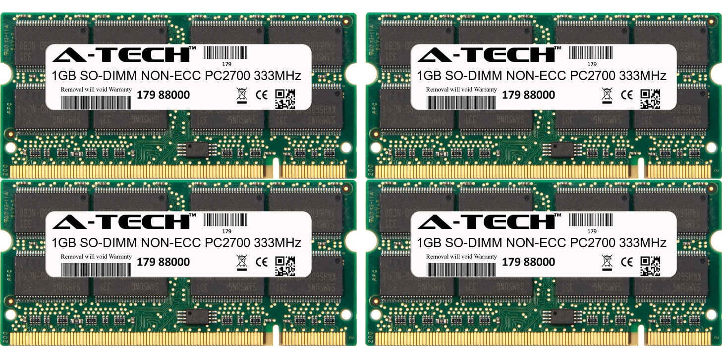 4GB Kit 4x 1GB Modules PC2700 333MHz NON-ECC DDR SO-DIMM Laptop 200-pin ...