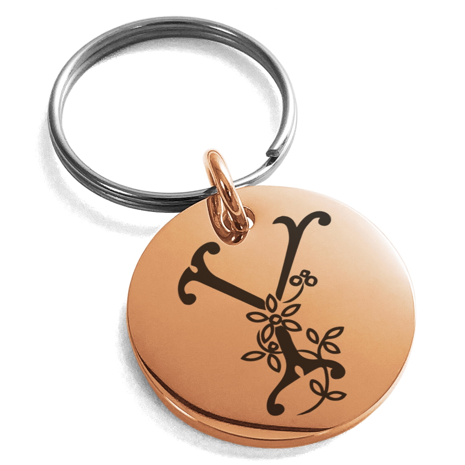 Stainless Steel Letter Y Initial Floral Monogram Engraved Small ...