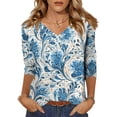 Basic V Neck 3/4 Sleeve T Shirt for Women Soft Fabric Loose Blouse ...