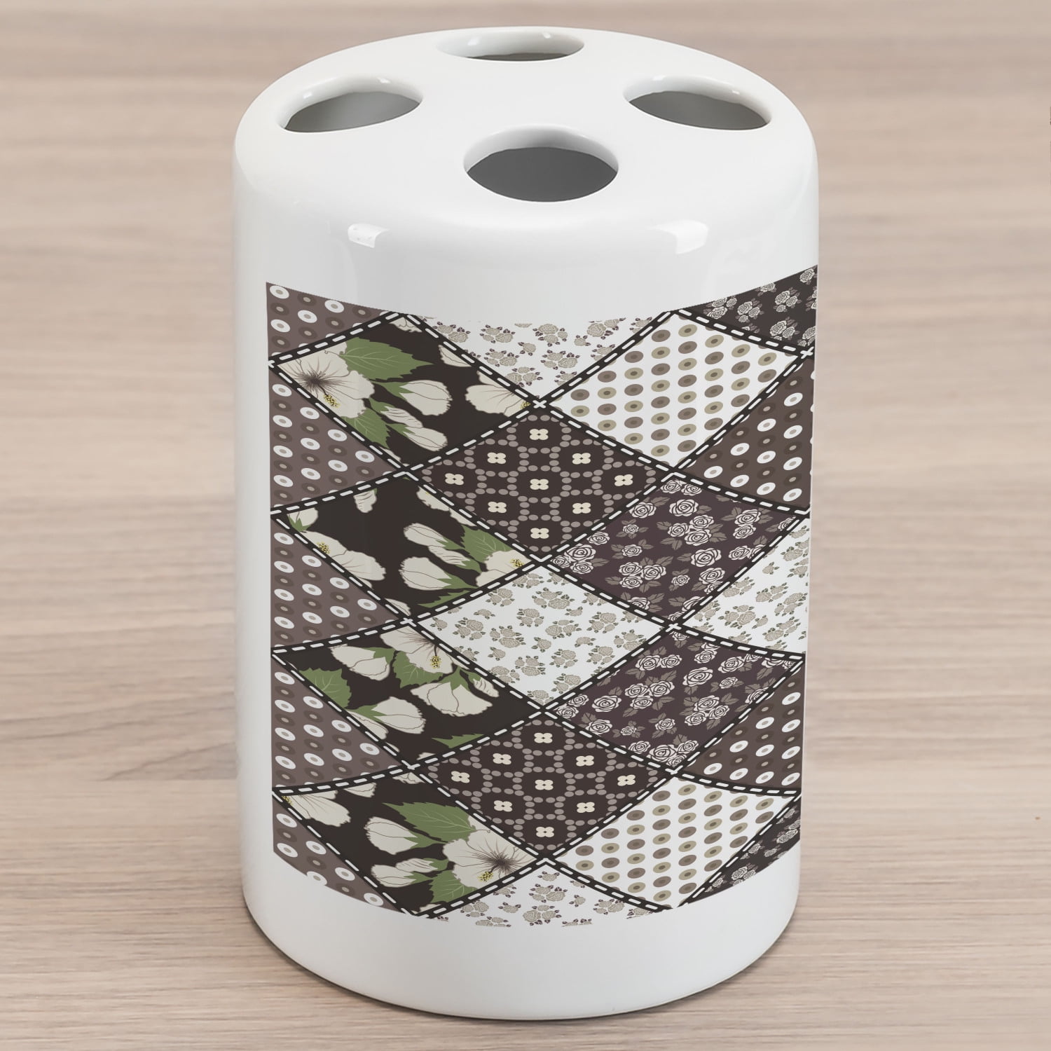 Retro Ceramic Toothbrush Holder, Patchwork with Polka Dots Hibiscus ...