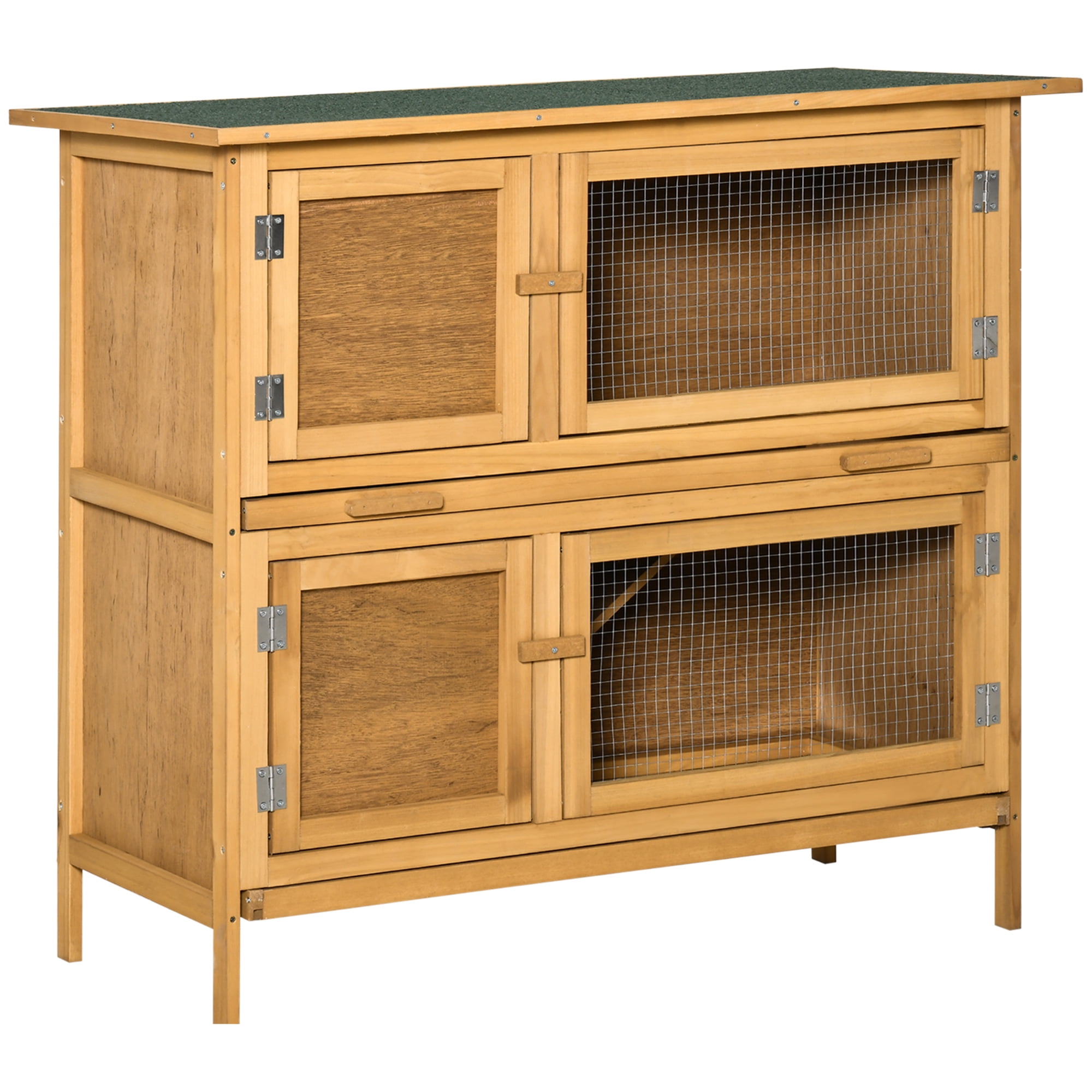 PawHut Solid Wood Rabbit/Bunny Hutch with 2 Large Main Rooms - Walmart.com