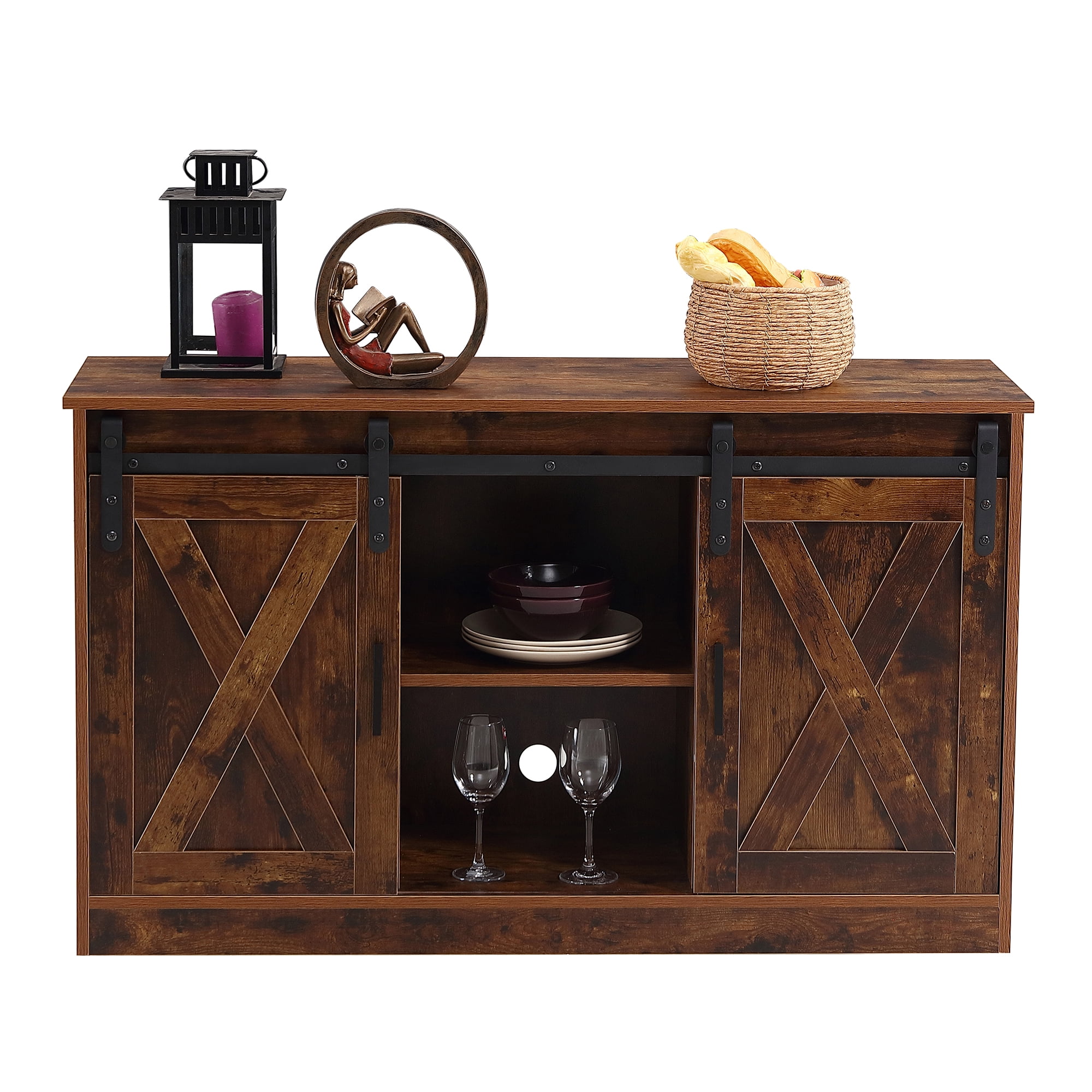Unique Choice 46.9 Inch Rustic Brown Wooden TV Stand Storage Cabinet ...