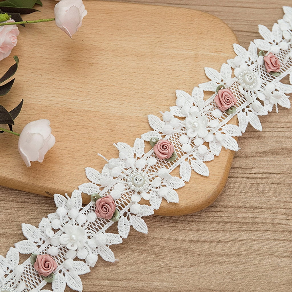 HeroNeo 1 Yard Rose Flower Embroidery Lace Trim Ribbon Vintage Faux ...