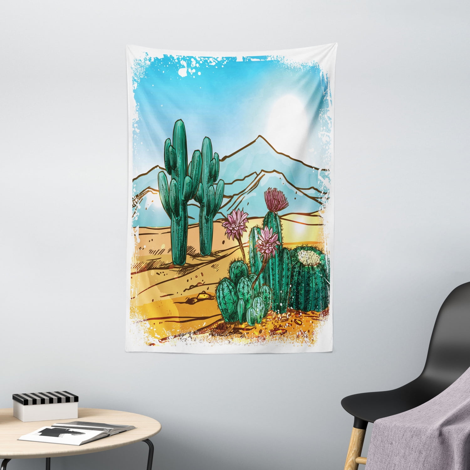 Cactus Tapestry, Vector Image with Cartoon Design Cactus Flowers ...