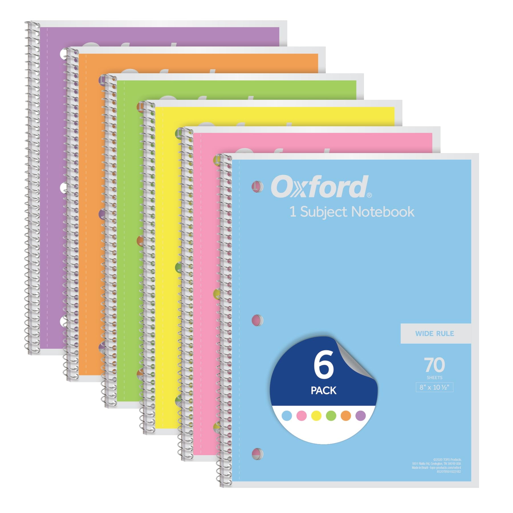 Cuaderno Oxford Spiral, 1 tema, 70 hojas de ancho rayado, paquete de 6 ...
