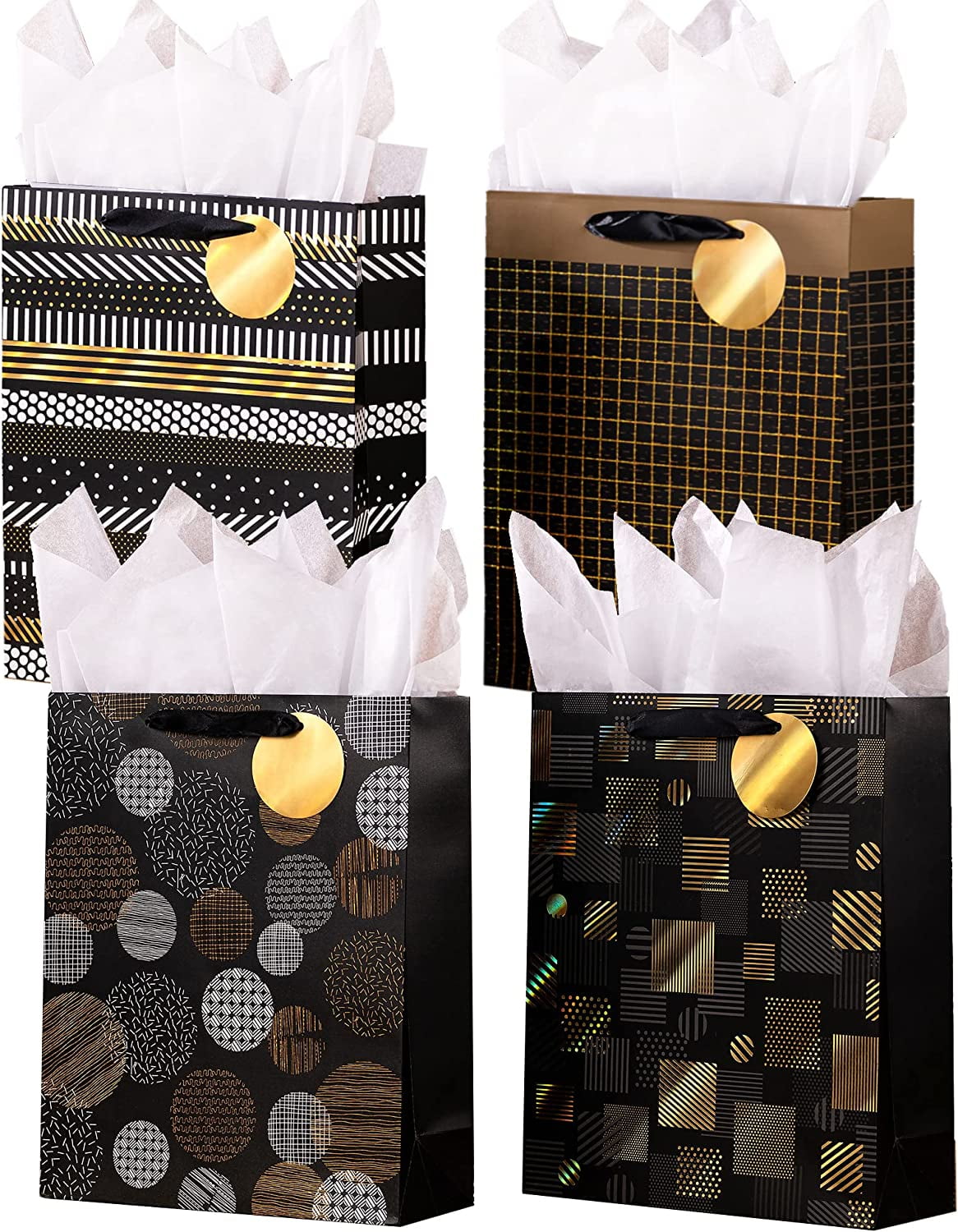 SHIPKEY 12 Pack Black Gift Bags with Tags, 7"x3"x9" Small Black Gift ...