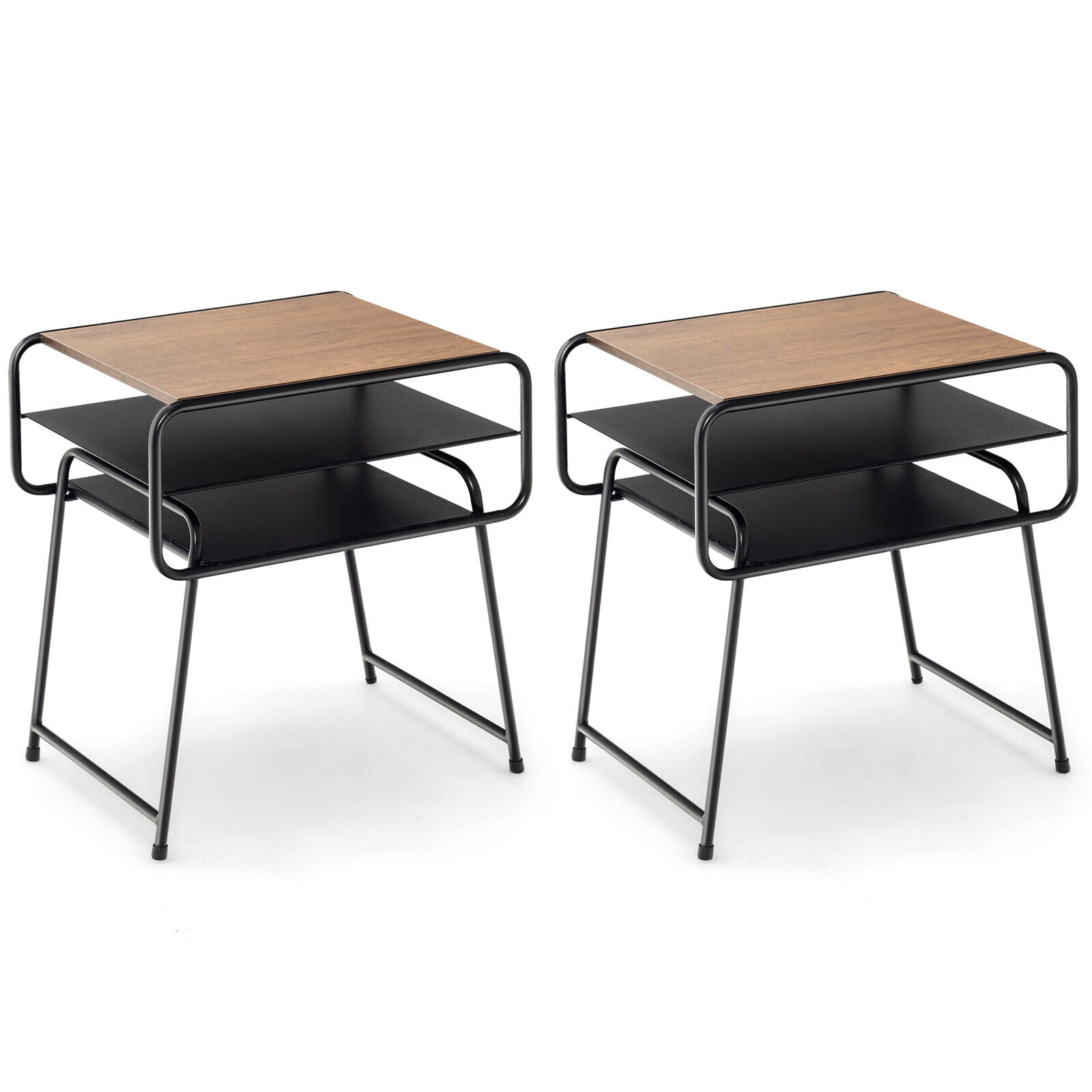 Gymax 2 PCS 3-tier Side End Sofa Display Table Nightstand for Bedroom ...