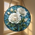 Blue rose and white bloom stained glass inspired hanging, botanical ...