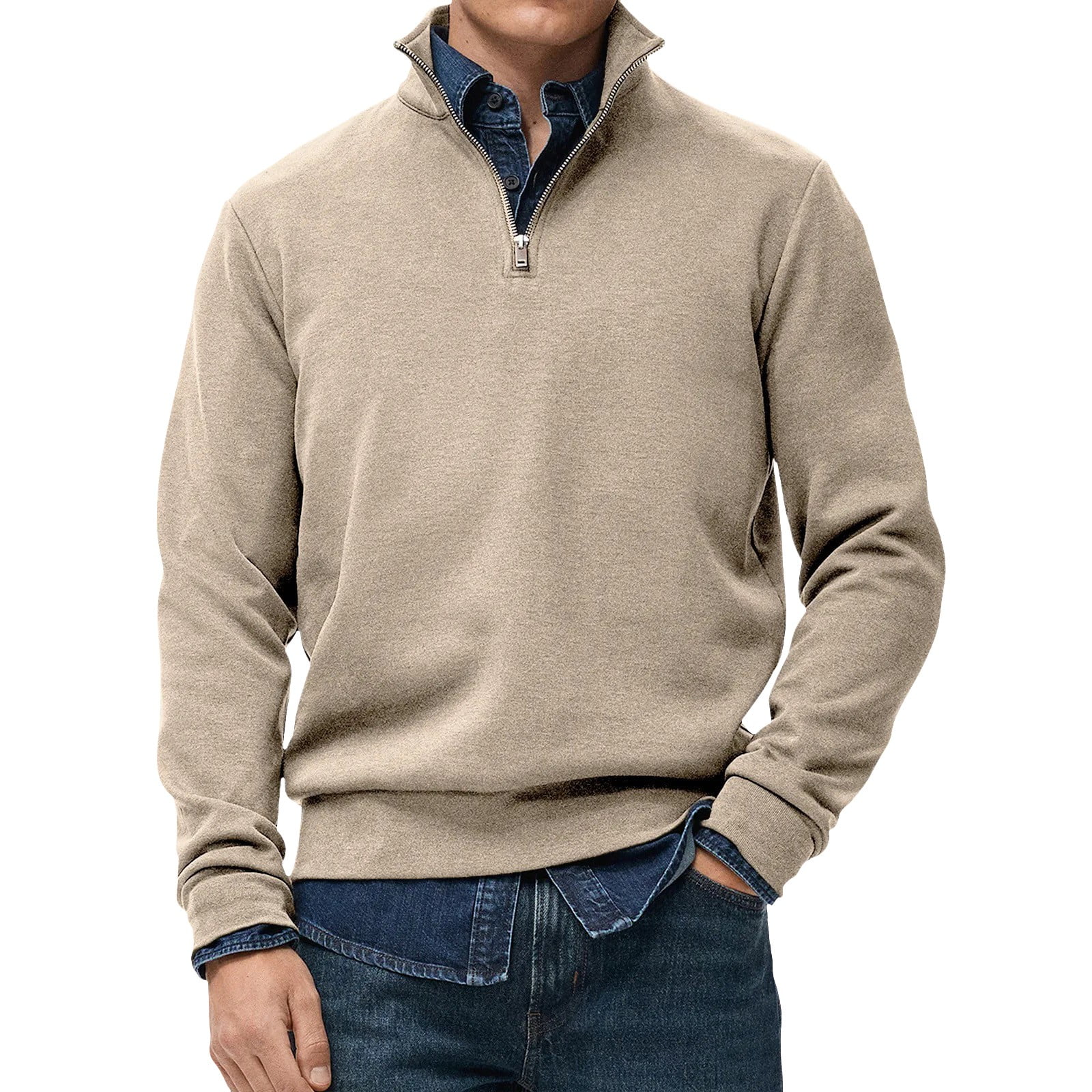 Click here for Migroa Essential Mens Quarter-Zip Sweatshirt -Soli... prices
