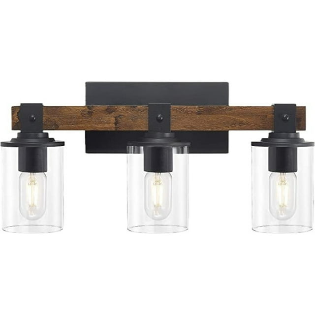 PEACNNG Wood Farmhouse Vanity Light,3-Light Rustic Bathroom Light ...