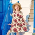Roses Light Orange Background Short Sleeve Dress A-Line Cute Midi ...